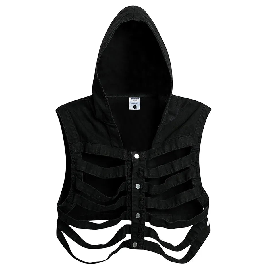Skeleton Hooded Denim Vest – The End Cult